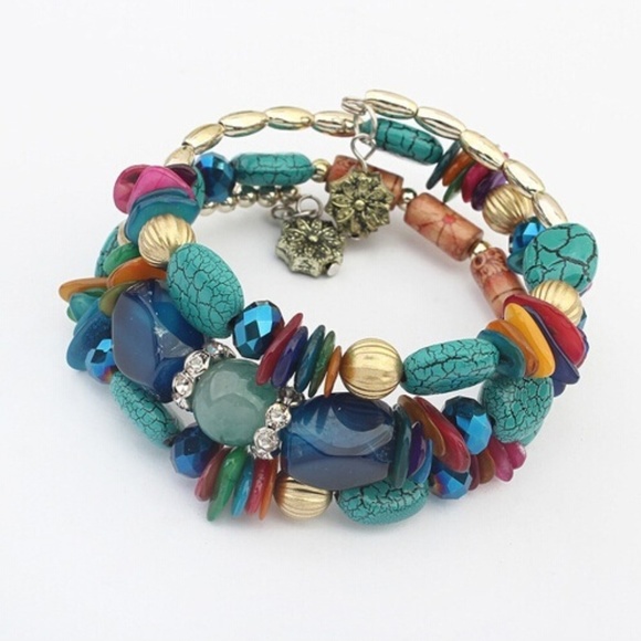 Jewelry | New Boho Style Beadcharm Memory Wire Bracelet | Poshmark